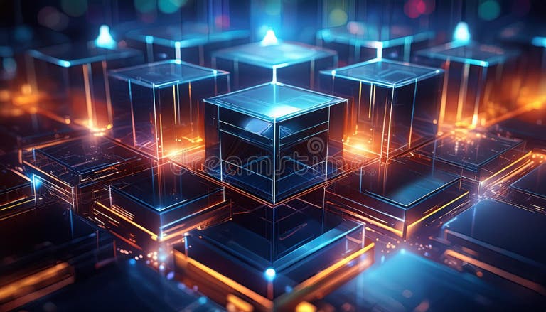 Techno Blocks â€“ Luminous Geometry Landscape in Neon Grid Stock ...