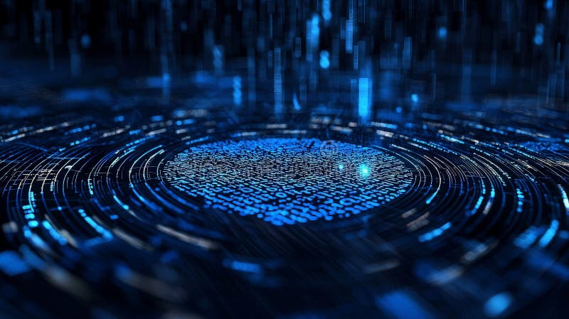 Techno Blueprint: Blue Fingerprint Lines in Code. Generative AI Stock ...