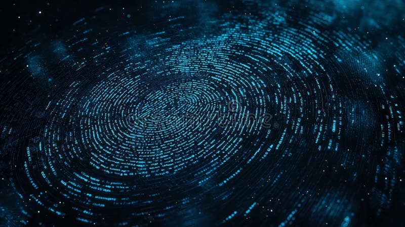 Techno Blueprint: Blue Fingerprint Lines in Code. Generative AI Stock ...