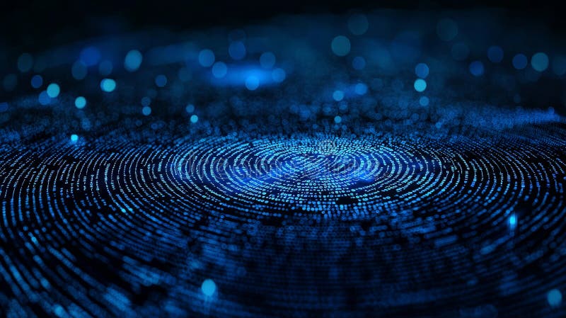 Techno Blueprint: Blue Fingerprint Lines in Code. Generative AI Stock ...