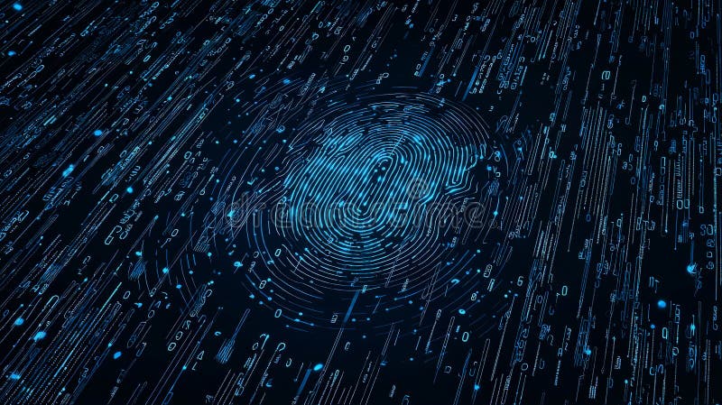 Techno Blueprint: Blue Fingerprint Lines in Code. Generative AI Stock ...