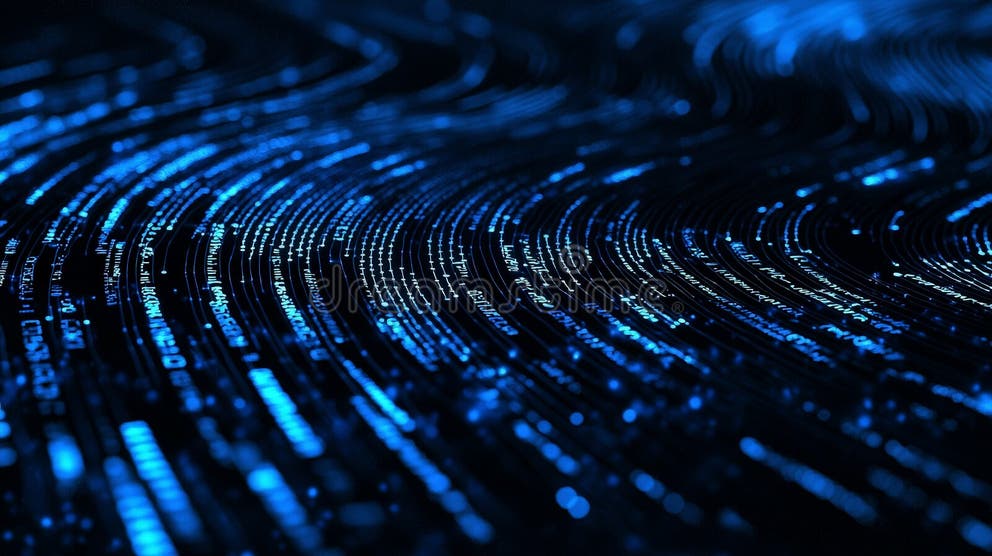 Techno Blueprint: Blue Fingerprint Lines in Code. Generative AI Stock ...