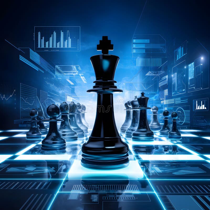 Techno Chess Black Queen Amidst Digital Elements in Deep Blue ...