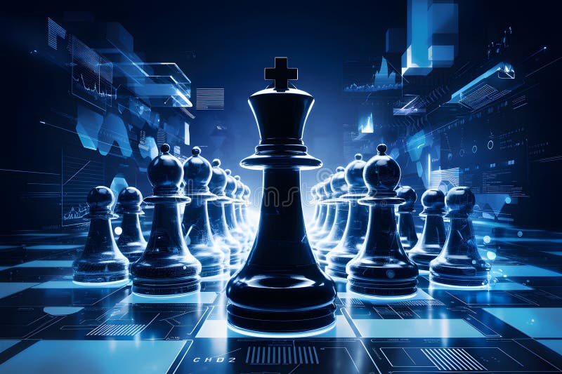 Techno Chess Black Queen Amidst Digital Elements in Deep Blue ...