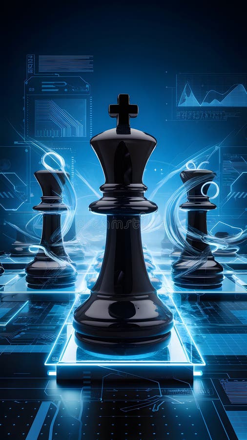 Techno Chess Black Queen Amidst Digital Elements in Deep Blue ...