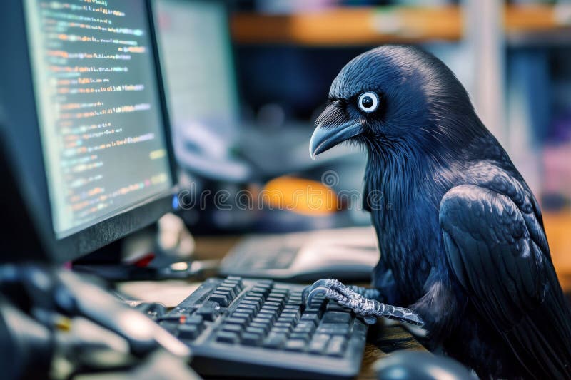 Techno-Crow Coding Genius stock illustration. Illustration of feathers ...