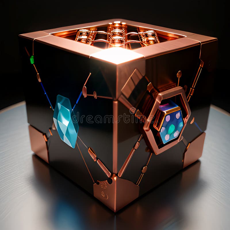 Small Glowing Cube with Circuit Board Pattern. AI Generated Image ...