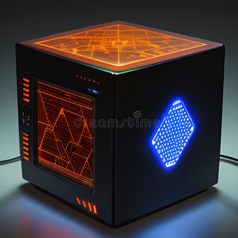 Small Glowing Cube with Circuit Board Pattern. AI Generated Image ...