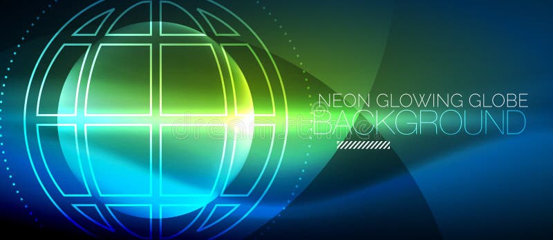 Techno Globe Concept, Neon Glow Planet Stock Vector - Illustration of ...
