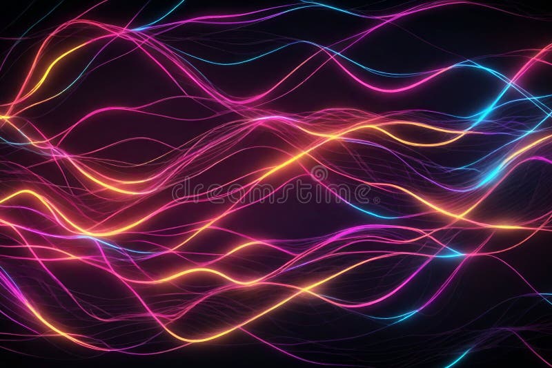 Techno Glowing Neon Lines and Waves Abstract Background Stock ...