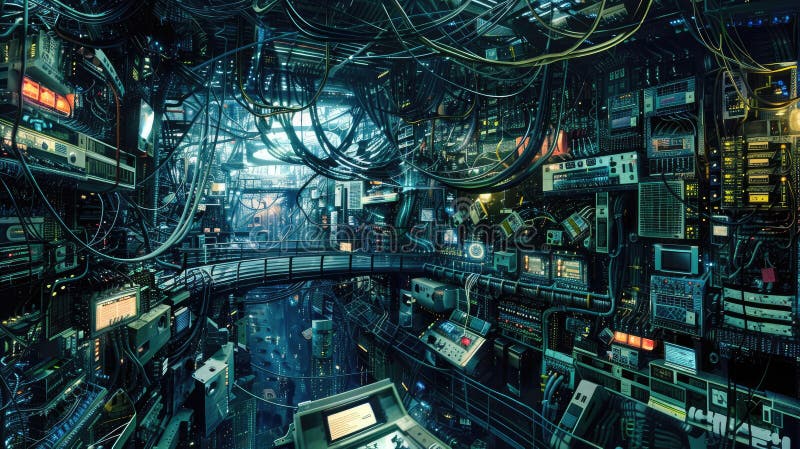 Techno Jungle of Computing Wires Stock Illustration - Illustration of ...