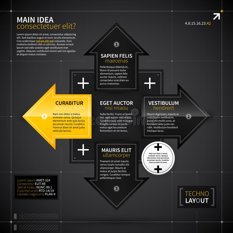 Techno Layout with 4 Arrows Stock Vector - Illustration of direction ...