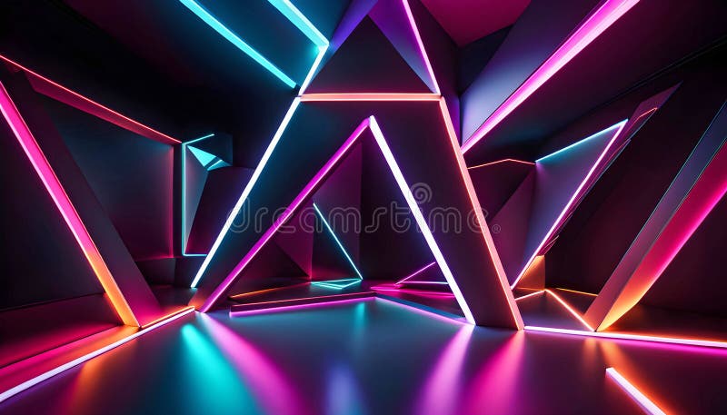 Techno Modern Virtual Gaming Space with Neon Glowing Triangles, Cozy ...
