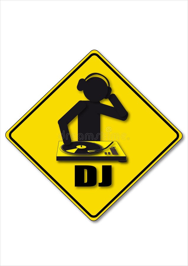 Techno Music DJ Yellow Road Sign Stock Illustration - Illustration of ...