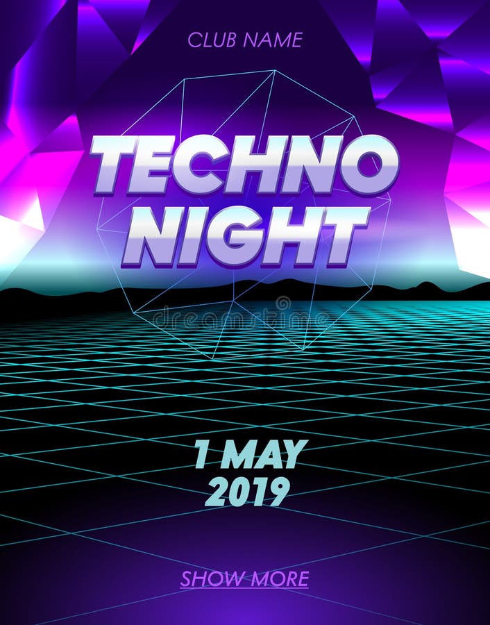 Synthwave Banner with Neon Glowing Grid, Futuristic Background with ...