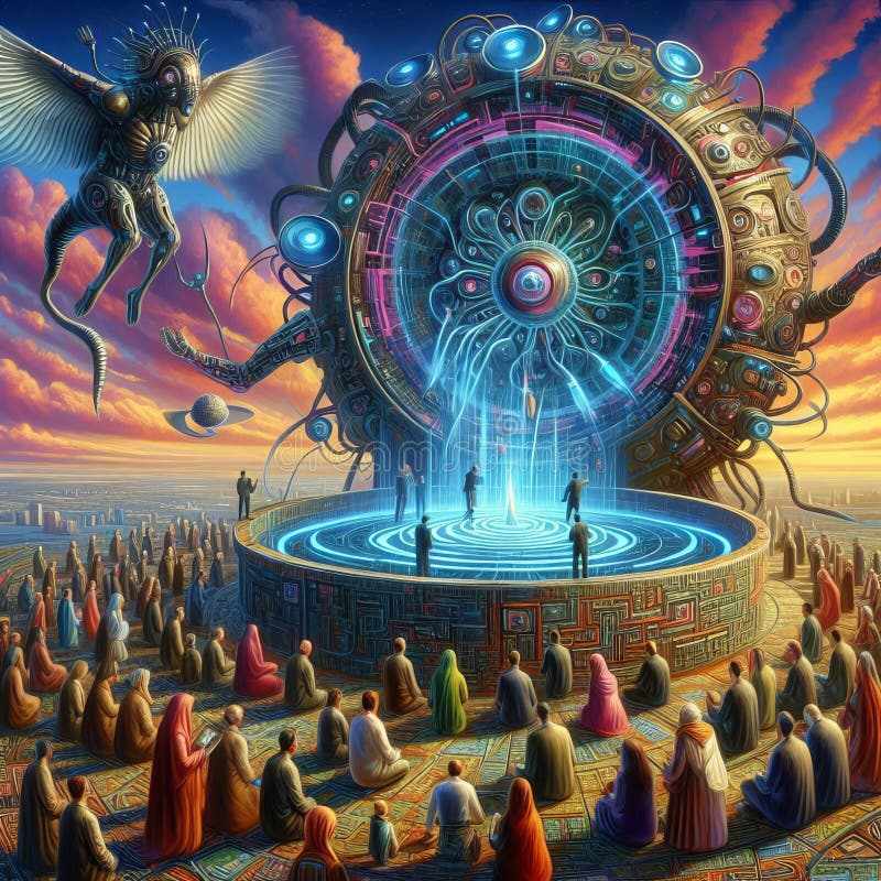 Techno Oracle a Surrealist Artwork Featuring a Diverse Group of Stock ...