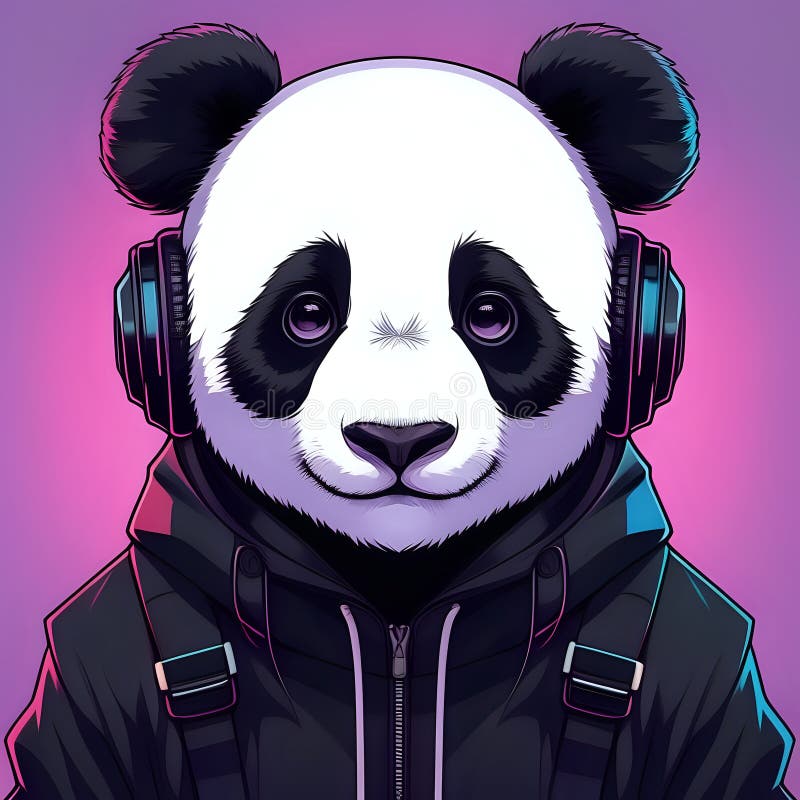 Techno Panda Anime Style - Generated by Ai Stock Illustration ...