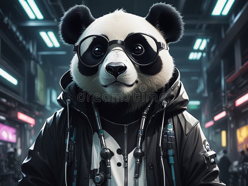 Techno Panda Anime Style - Generated by Ai Stock Illustration ...