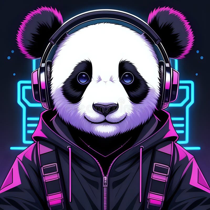 Techno Panda Anime Style - Generated by Ai Stock Illustration ...