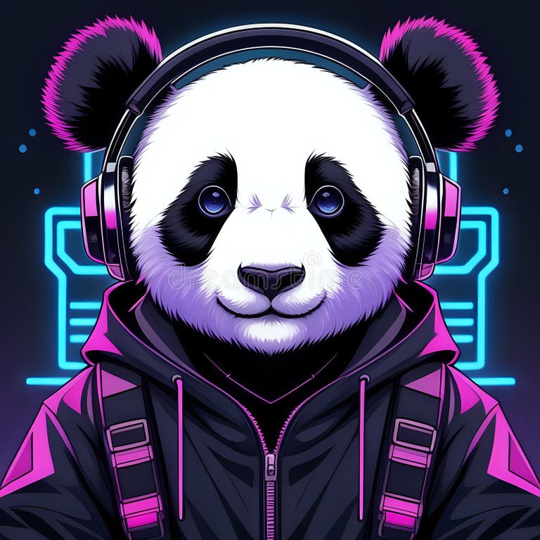 Techno Panda Anime Style - Generated by Ai Stock Illustration ...