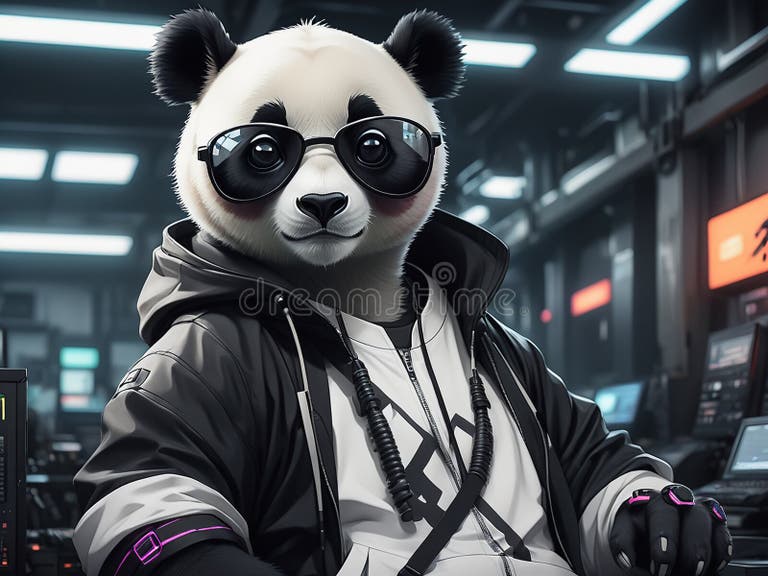 Techno Panda Anime Style - Generated by Ai Stock Illustration ...