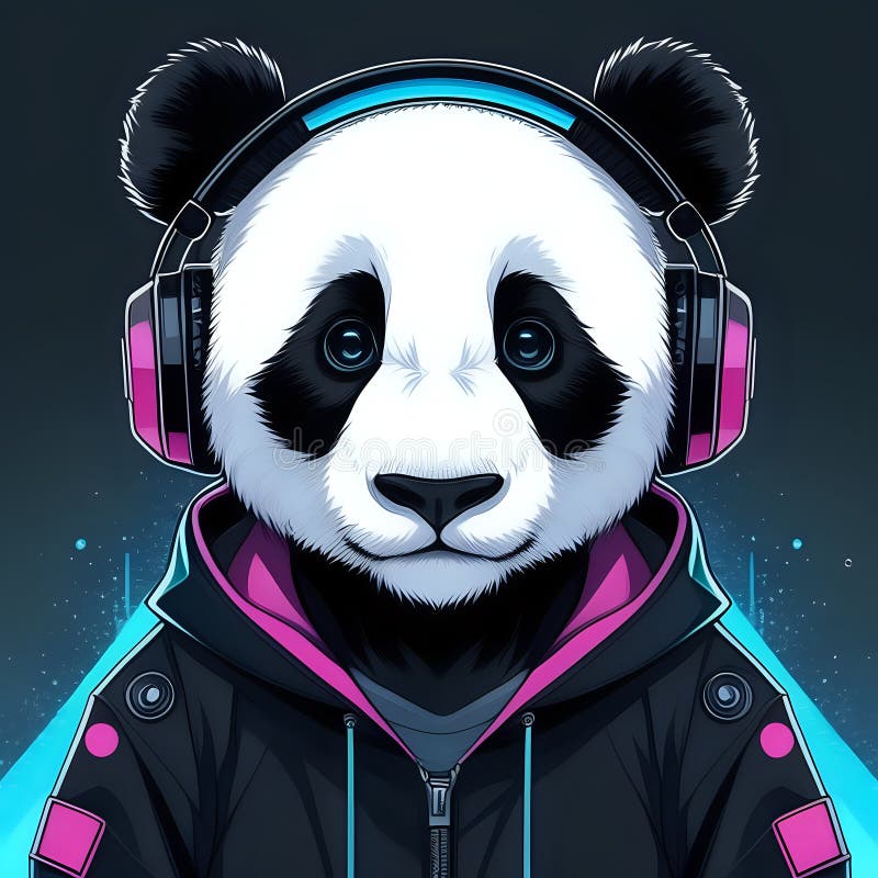 Techno Panda Anime Style - Generated by Ai Stock Illustration ...