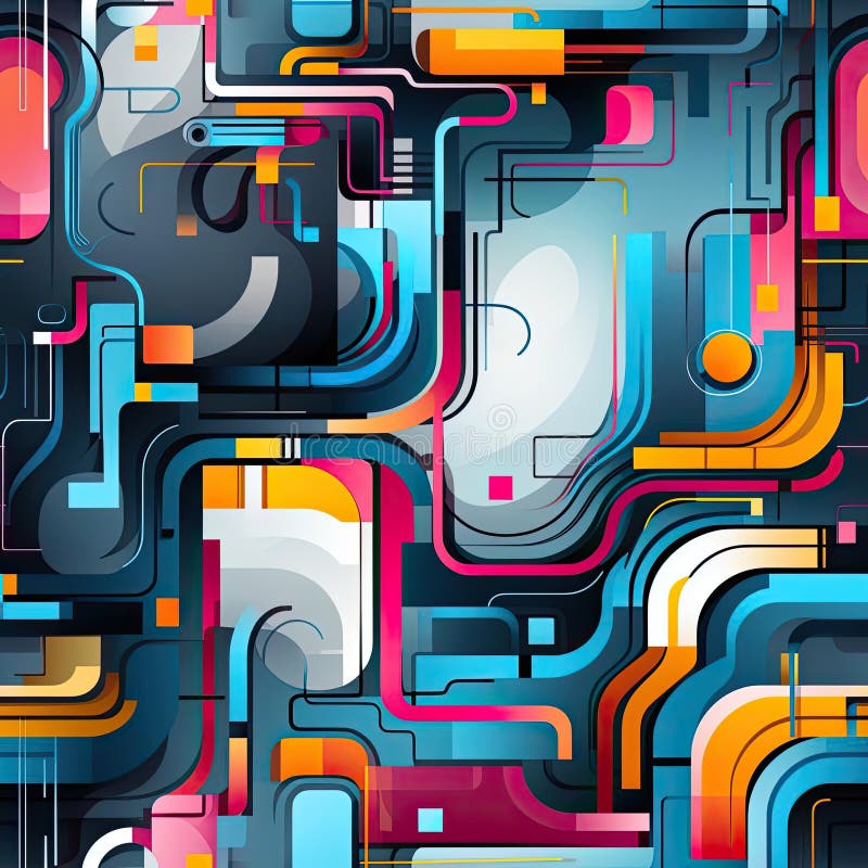 Techno Pattern with Smooth Lines and Vibrant Colors (tiled) Stock ...