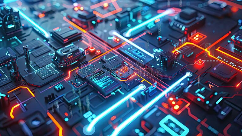Techno Schematics on Futuristic Grid Stock Illustration - Illustration ...