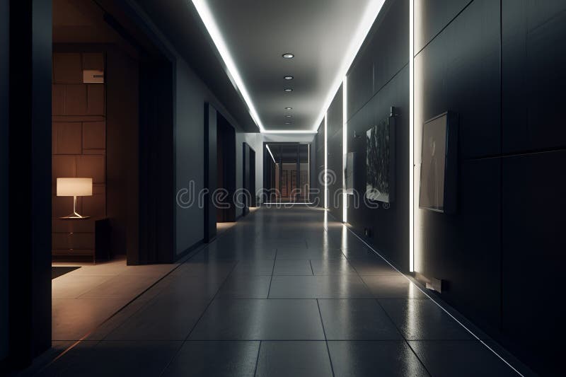 Techno Style Hallway Interior in Luxury House Stock Illustration ...