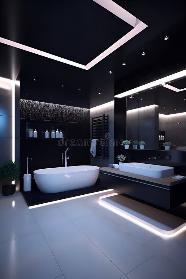Techno Style Interior of Bathroom in Luxury House Stock Illustration ...