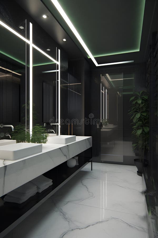 Techno Style Interior of Bathroom in Luxury House Stock Illustration ...