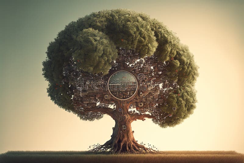 Techno Tree of the Future Illustration Generative Ai Stock Illustration ...