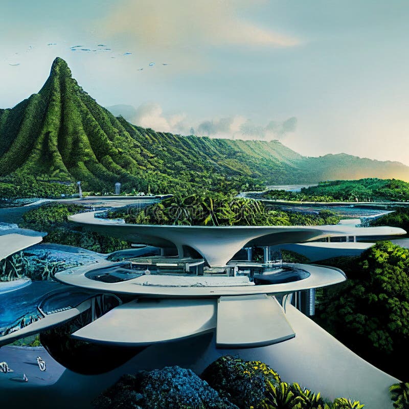 A Techno Utopia within the Hawaiian Islands Stock Illustration ...