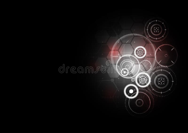 Technological Abstract Red Light Interface Gears Background Stock ...