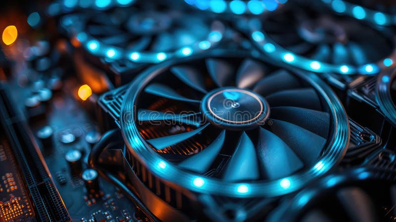 Technological Aesthetics: a Close-Up View of a Computer Fan Illuminated ...