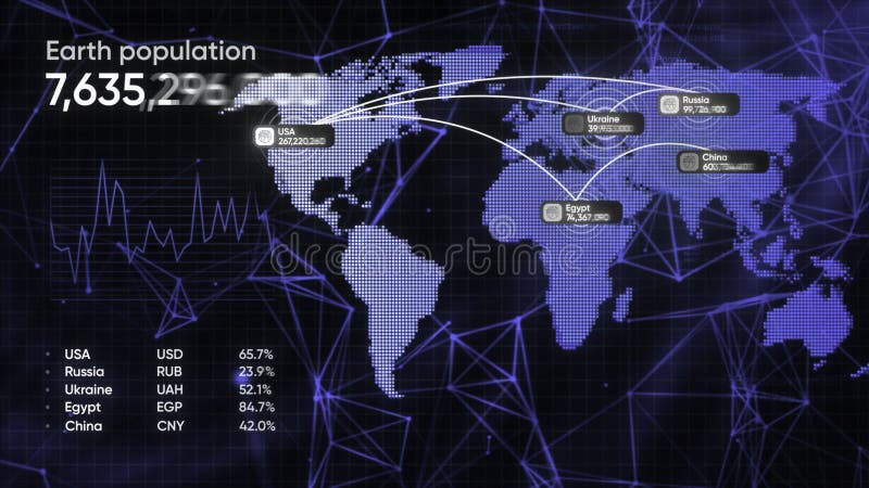 Technological Animation with World Map and Numbers. Motion Stock Photo ...