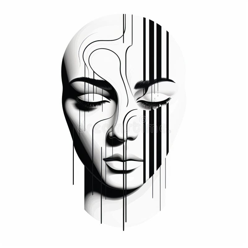 Technological Art: Black and White Face with Stripes Stock Illustration ...