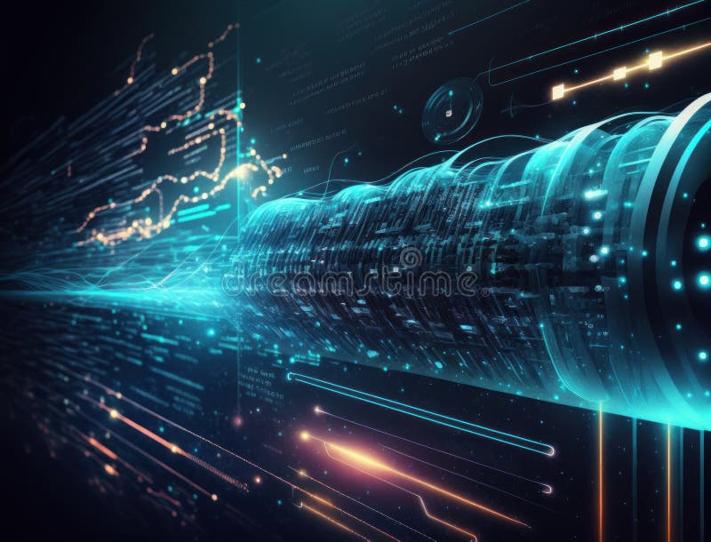 Technological Background Data Transmission Channel. Motion of Digital ...