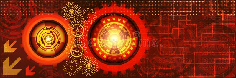 Technological Banner with Various Elements of Red, Yellow and Orange ...