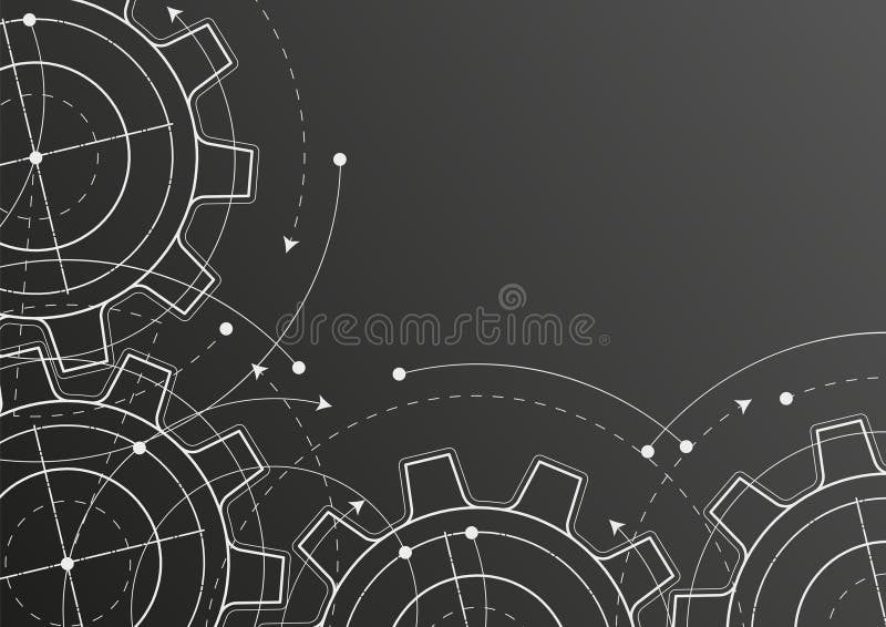 Technological Black Background .Technical Drawing of Gears .Rotating ...