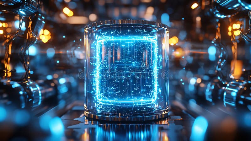 Technological Blue Energy Cube Stock Illustration - Illustration of ...