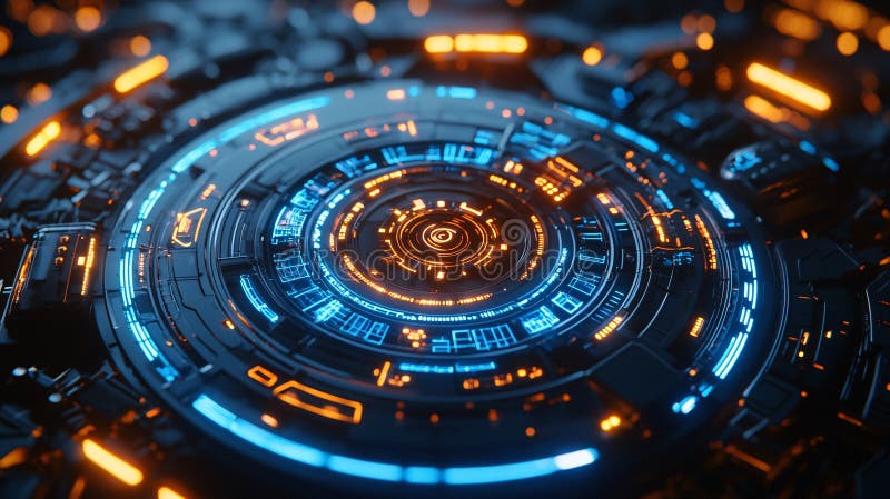 Technological Blue and Orange Round Device Stock Illustration ...