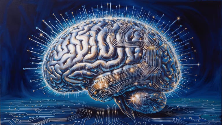 Technological Brain and Human Mind with Digital Tracks Stock ...