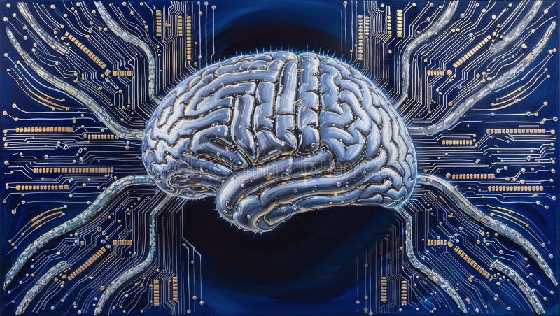Technological Brain and Human Mind with Digital Tracks Stock ...