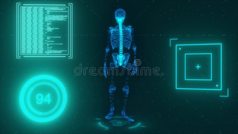 Technological Concept. Walking 3d Model of a Skeleton on the Background ...