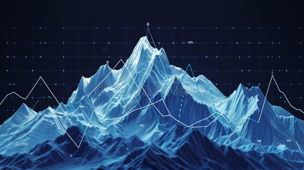 Technological Data Analysis Over Mountain Landscape Stock Image - Image of scientific, generated ...