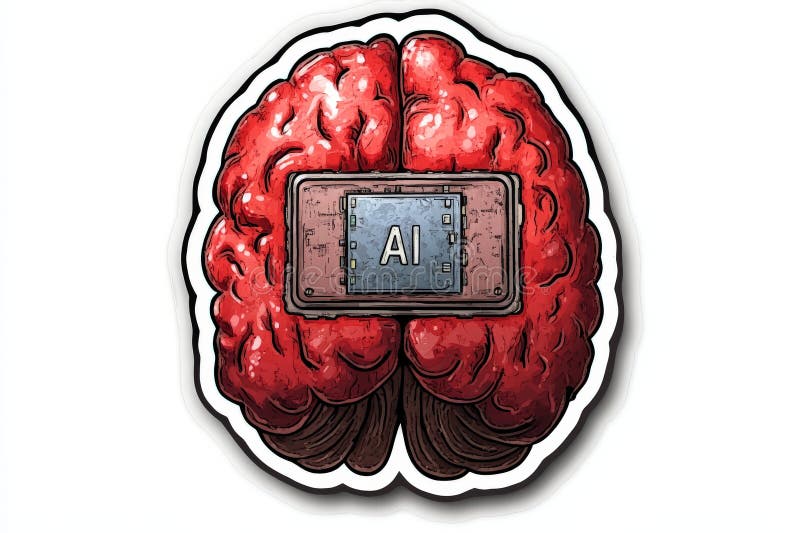 Technological Depiction of Red Brain Embedded AI Microchip Emphasizing ...