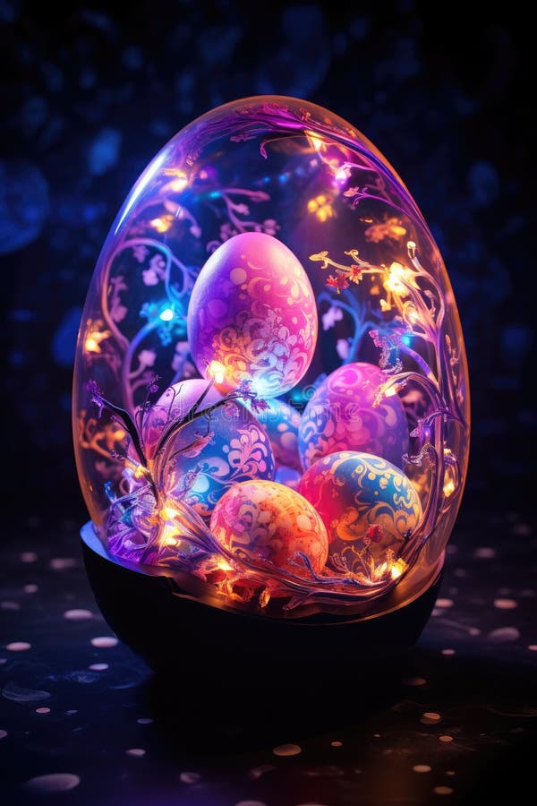 Technological Easter Eggs in Dark Setup, Neon Light, Microchips in Eggs ...
