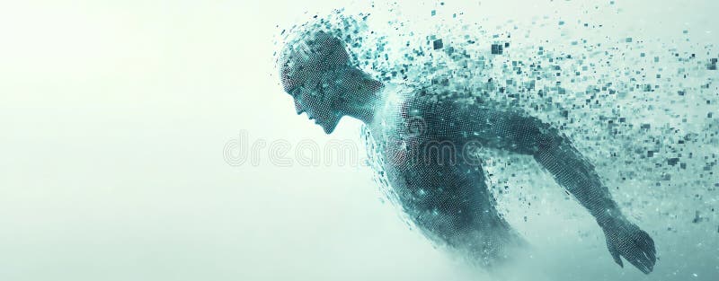 Technological Evolution of Self, Human Figure Dissolving into Pixels ...