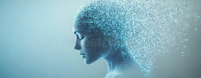 Technological Evolution of Self, Human Figure Dissolving into Pixels ...